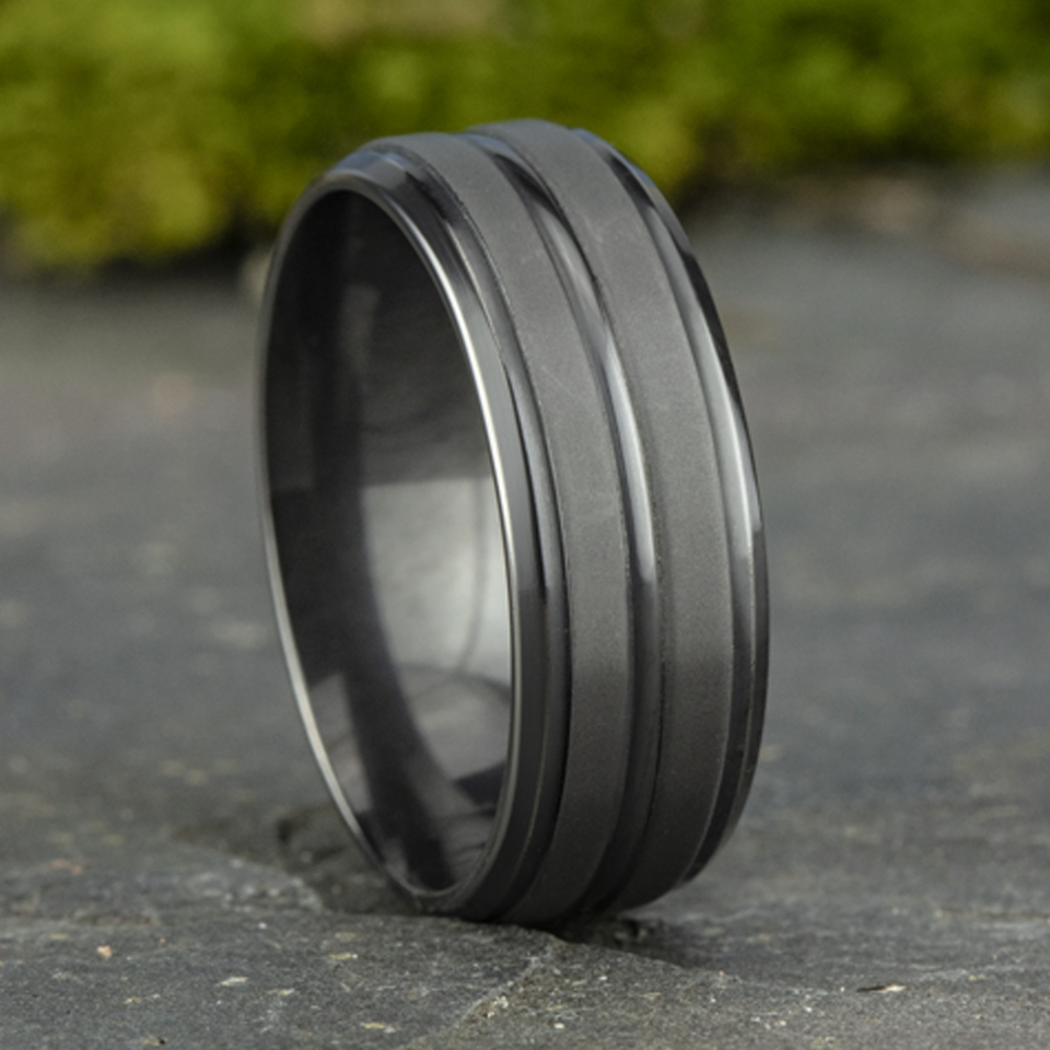 The Ridley, 8mm - Black Titanium/14K Rose | Benchmark Rings